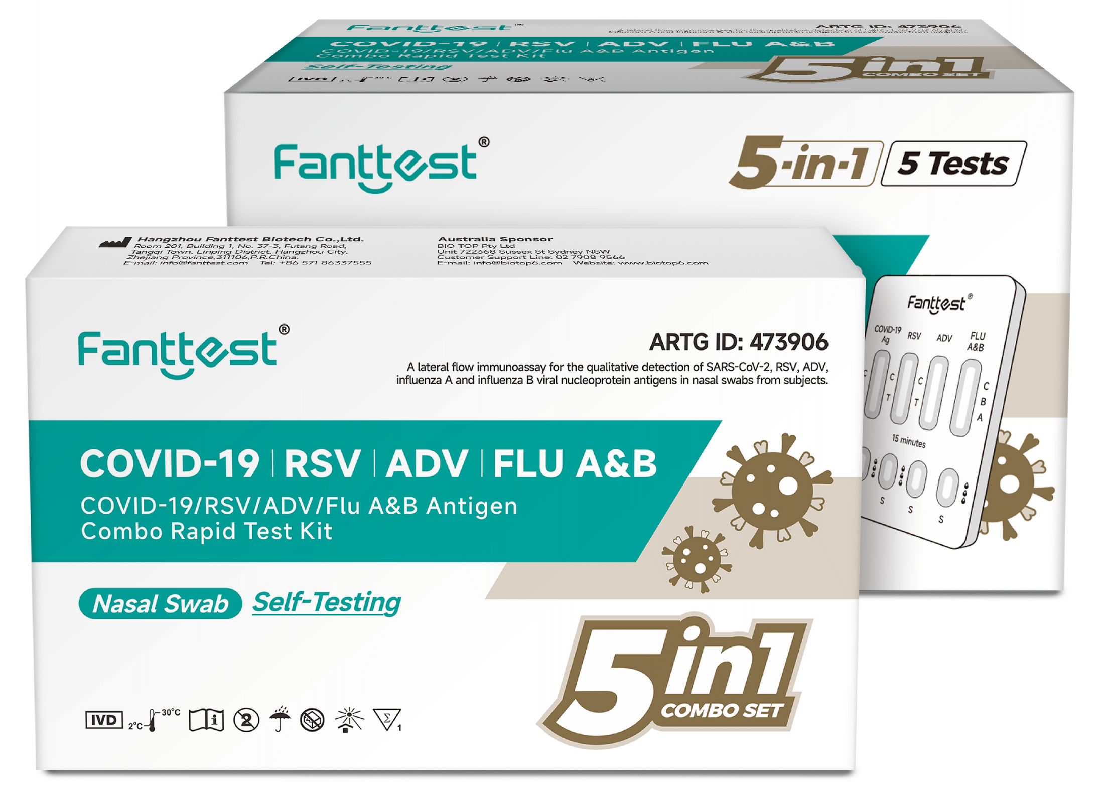 Fanttest COVID-19/RSV/ADV/Flu A&B Antigen Combo Rapid Test Kit (5 in 1