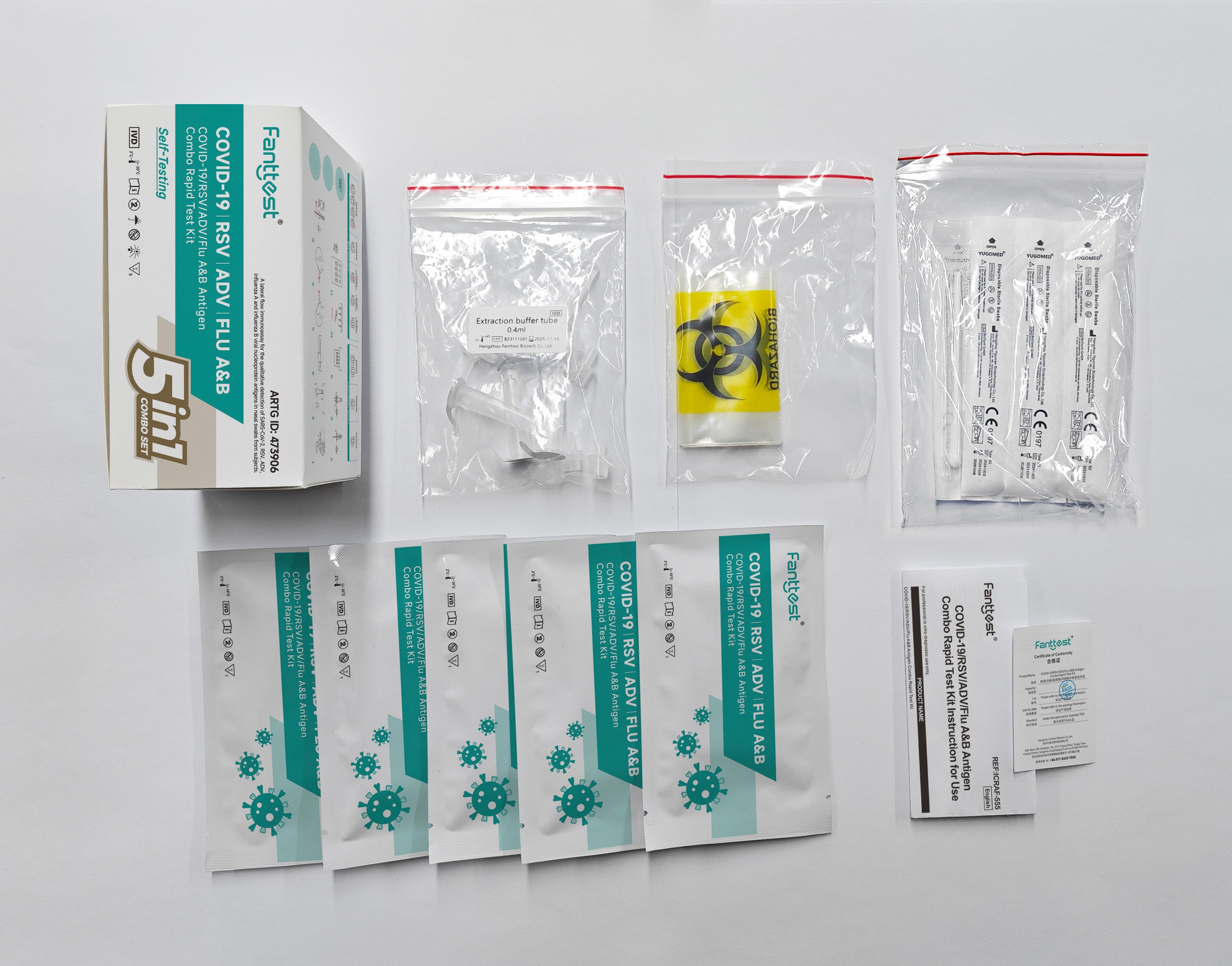 Fanttest COVID-19/RSV/ADV/Flu A&B Antigen Combo Rapid Test Kit (5 in 1
